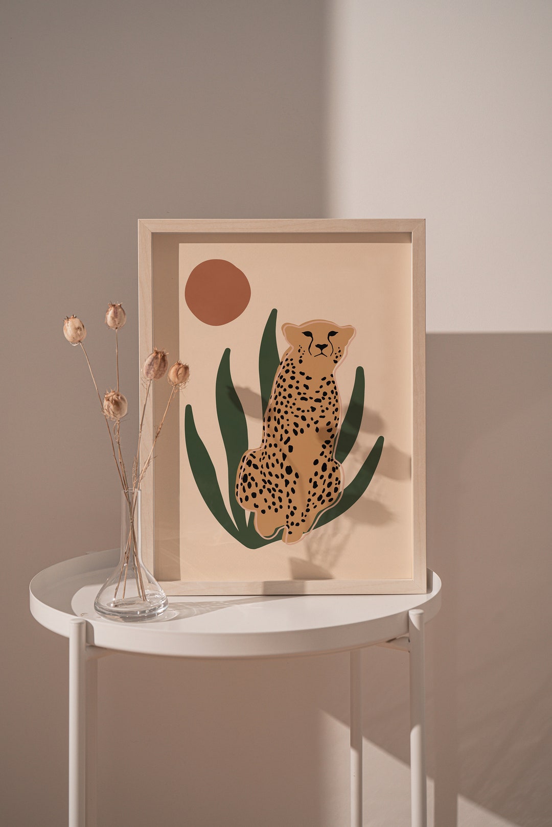 Cheetah Wall Art | Boho Cheetah Art Print | Botanical Art Print | Plant ...