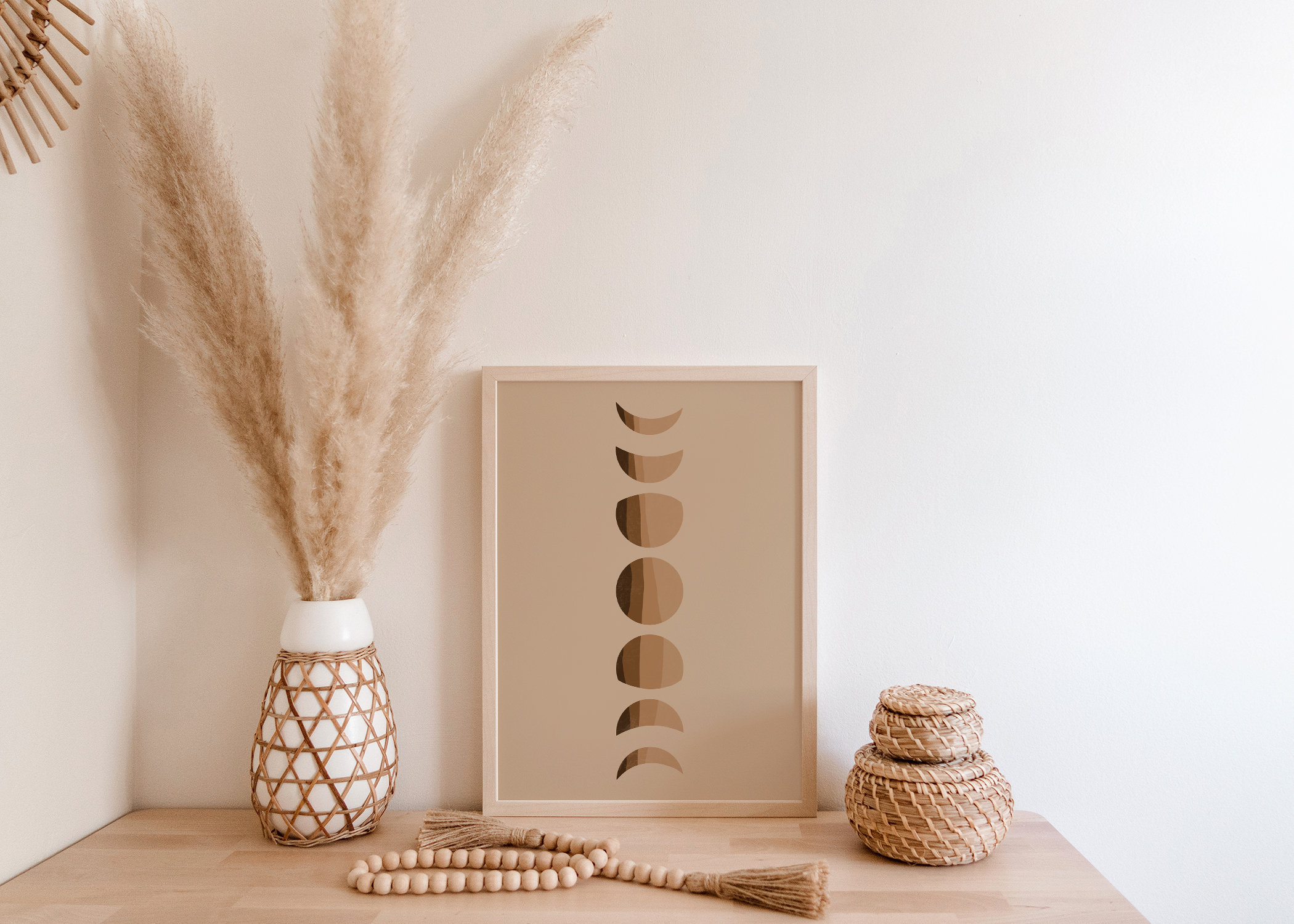 Moon Phases Wall Art Beige Moon Print Abstract Printable - Etsy