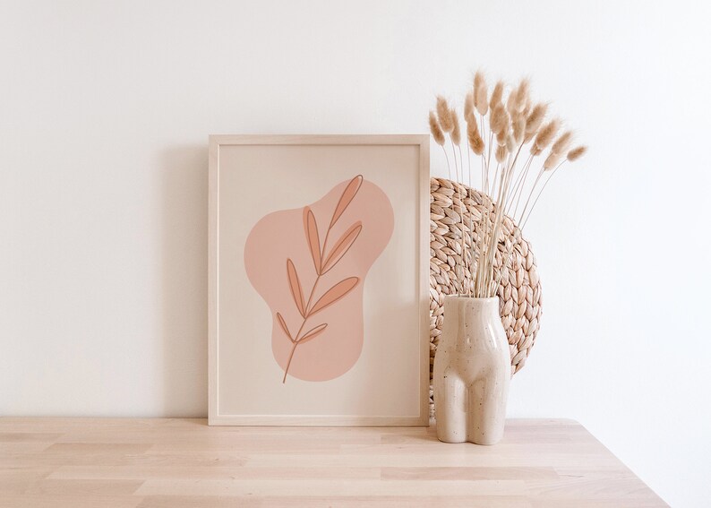 Abstract Plant Wall Art | Pink and Beige Art | Botanical Wall Art ...