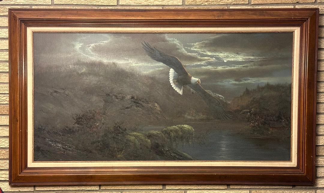 M.P. Elliott Bald Eagle Painting. Magnificent. 48x24 Actual, Framed to ...