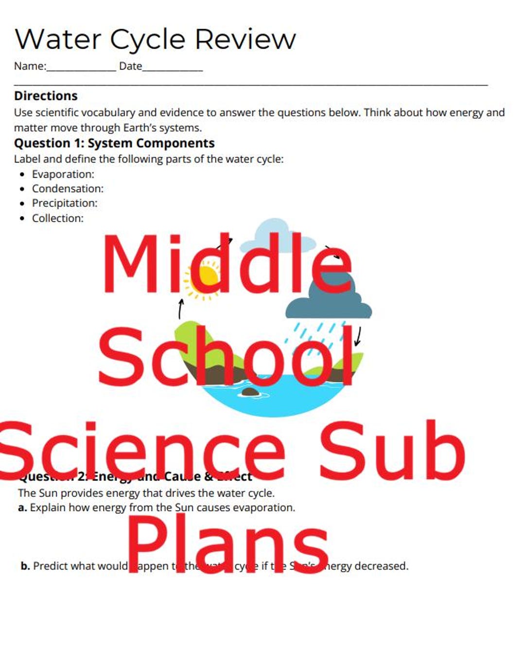Middle School Science Emergency Sub Plans | Printable Worksheets ...