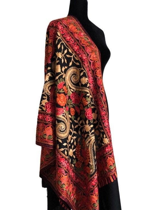 Hand Embroidered Floral Zama Wrap Shawl - Etsy
