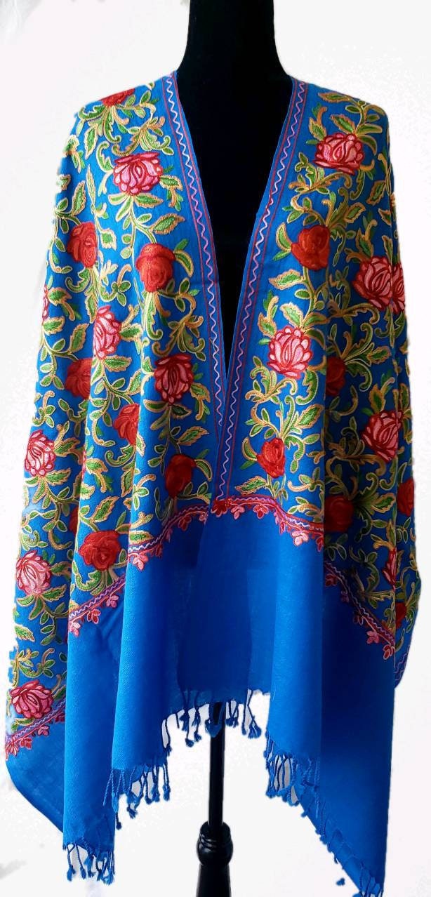 Hand Embroidered Floral Zama Wrap Shawl - Etsy