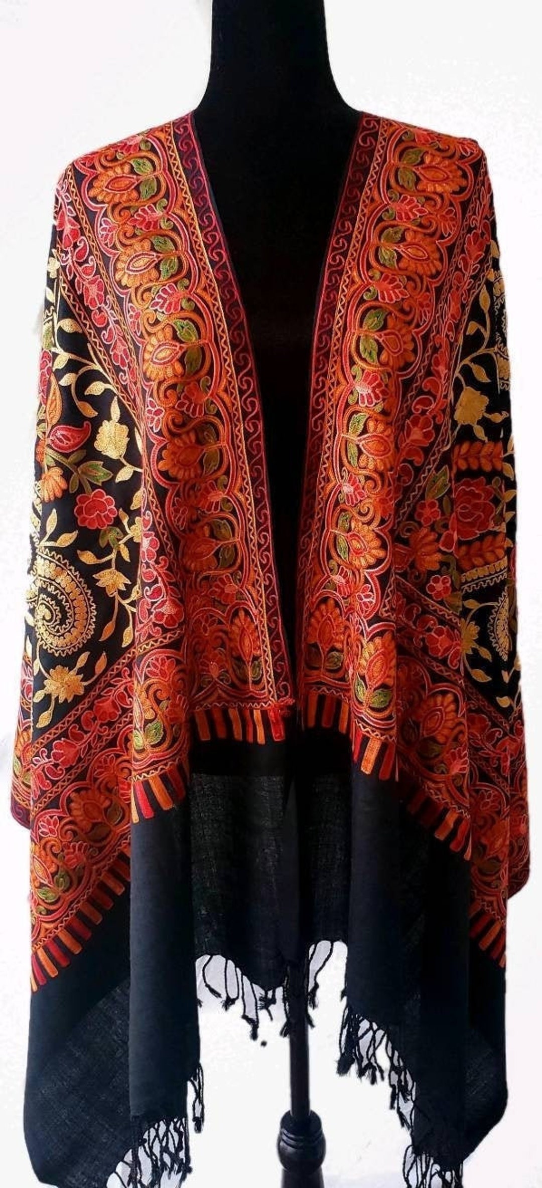 Hand Embroidered Floral Zama Wrap Shawl - Etsy
