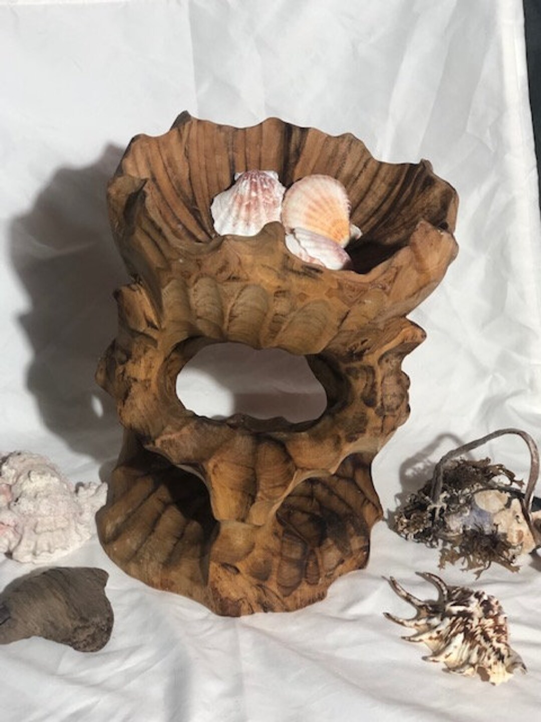 Vintage Hand Carved Rustic Wood Pedestal Bowl - Etsy