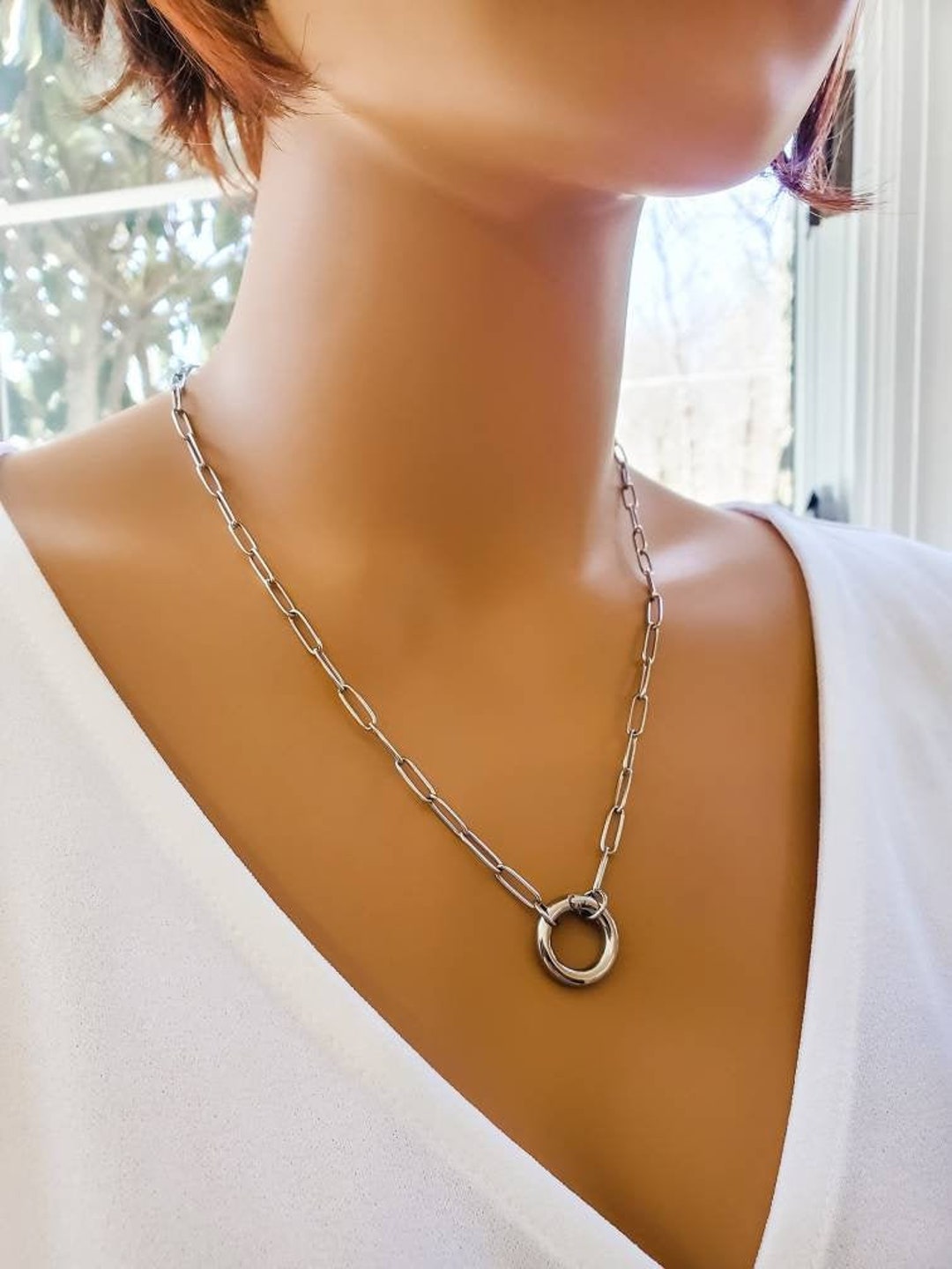 Paperclip Chain Necklace With Silver Infinity Circle Pendant - Etsy