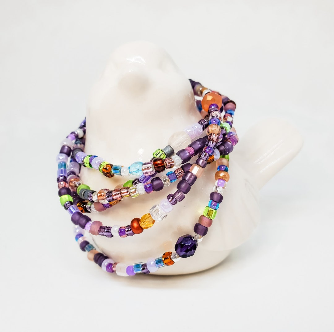 Plum Crazy Long Seed Bead Stretch Wrap Bracelet With Glass and Crystal ...