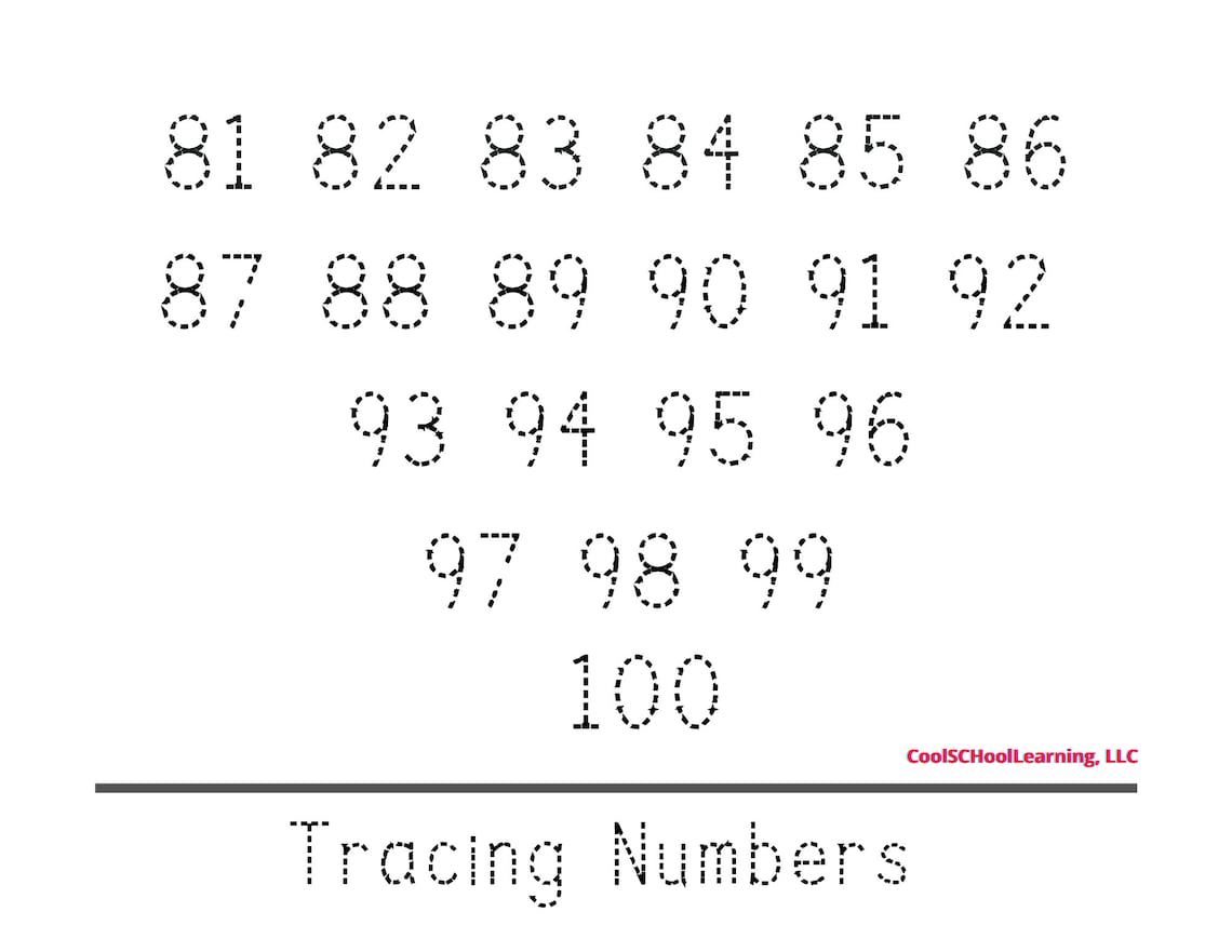 Tracing Numbers Printable (1-100), Worksheet for Kids, Kindergarten ...