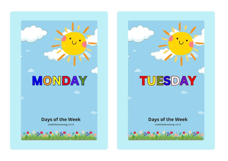 Days of the Week Flashcards for Kids, Preschool, Kindergarten ...