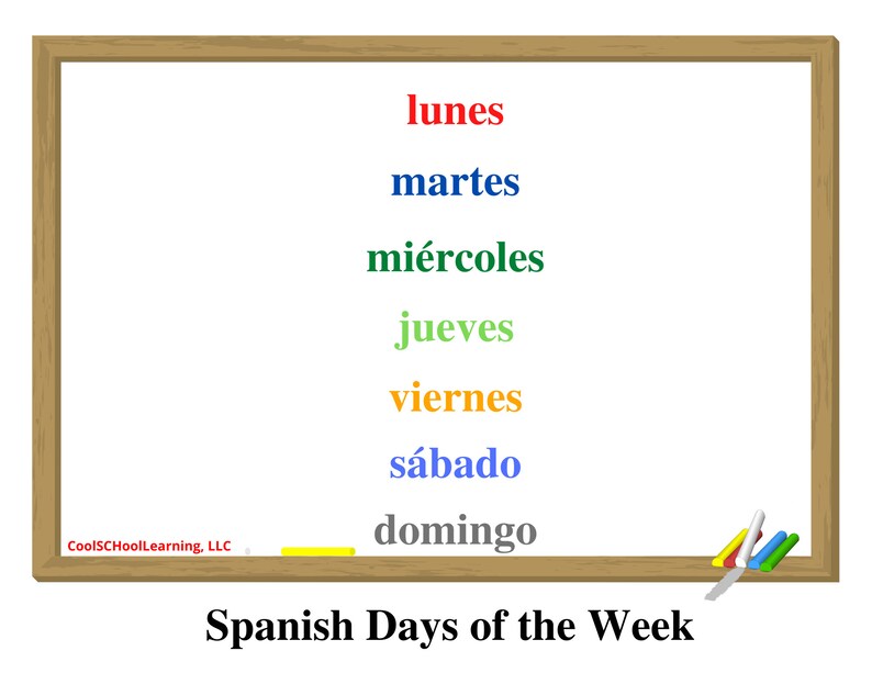 Spanish Days of the Week, Kids Room Decor, Kindergarten Readiness ...