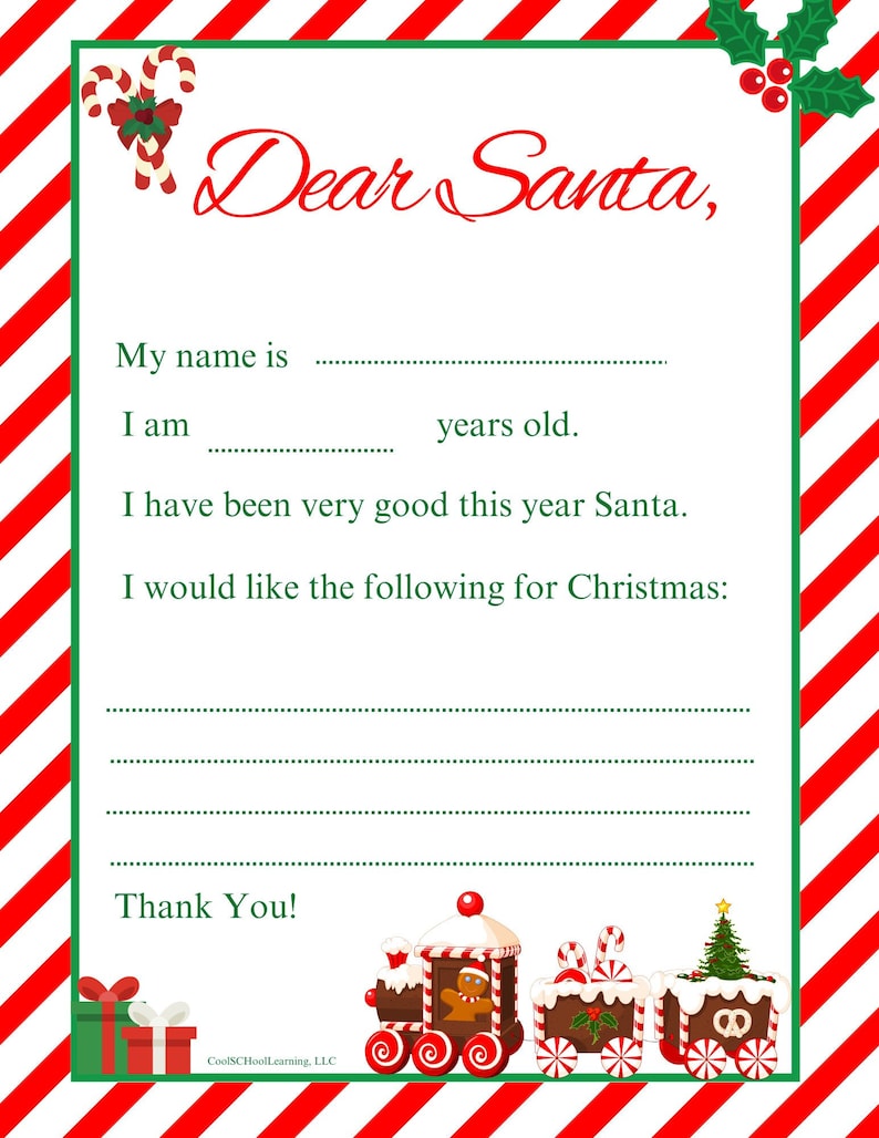 Dear Santa Letter Printable, Kids Christmas Wish List, Dear Santa List ...