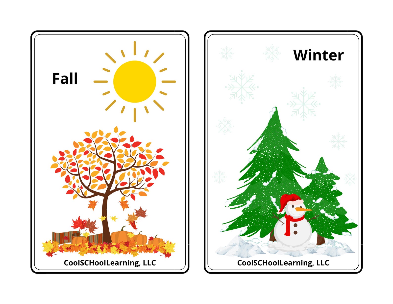 Four Seasons Prints, Seasons of the Year, Flash Cards for Kids ...