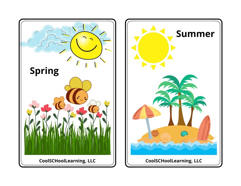 Four Seasons Prints, Seasons of the Year, Flash Cards for Kids ...
