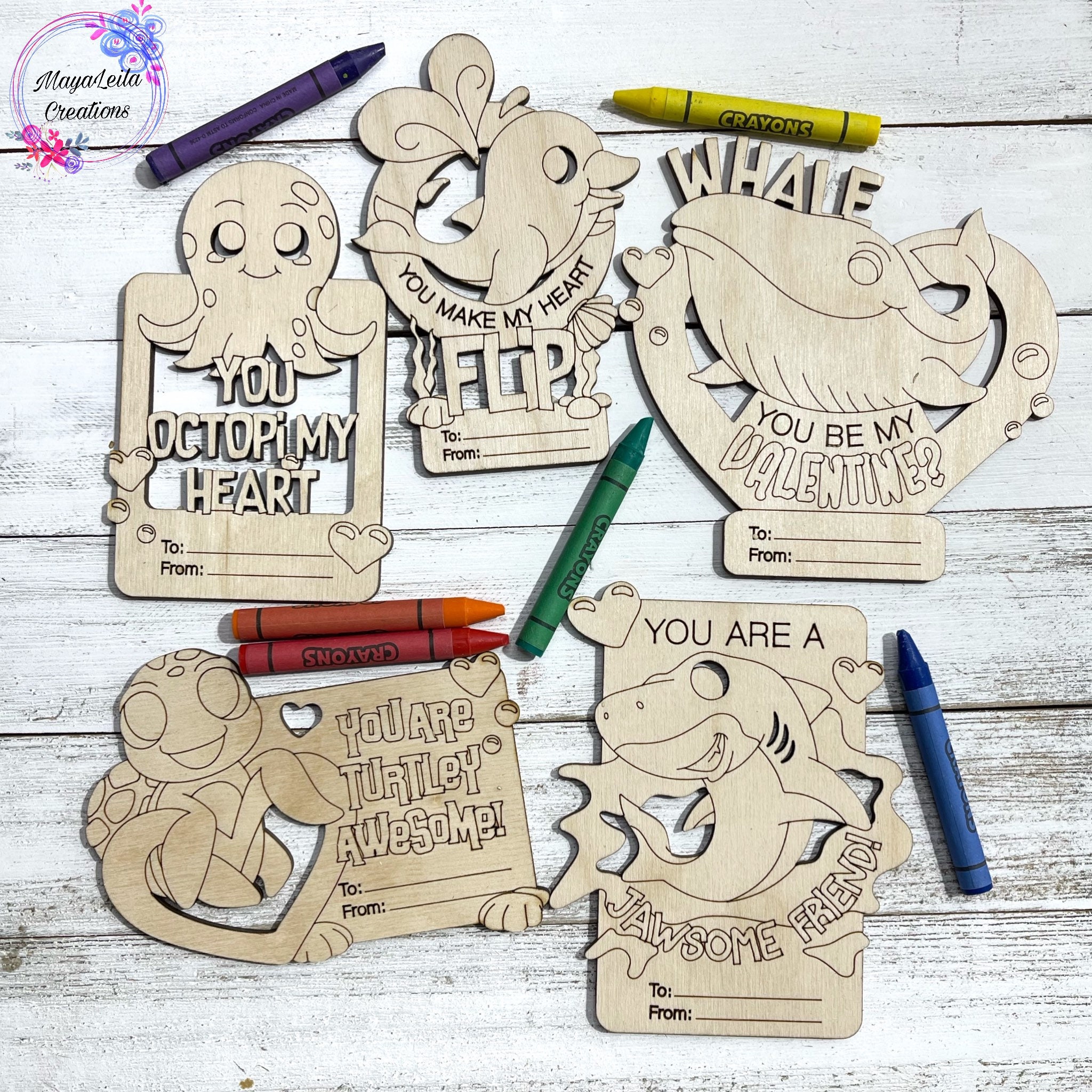 Sea Animals Valentine Day Cards Color Your Own Valentine - Etsy