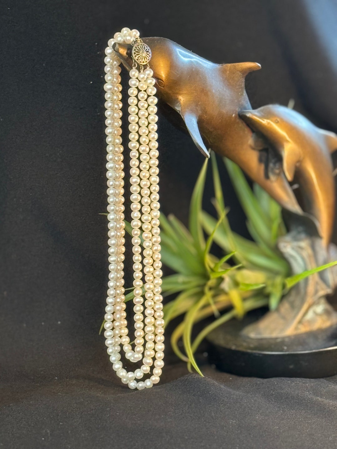 Vintage 3 Strand Cultured Pearl Necklace, 3 Different Lengths Strands ...