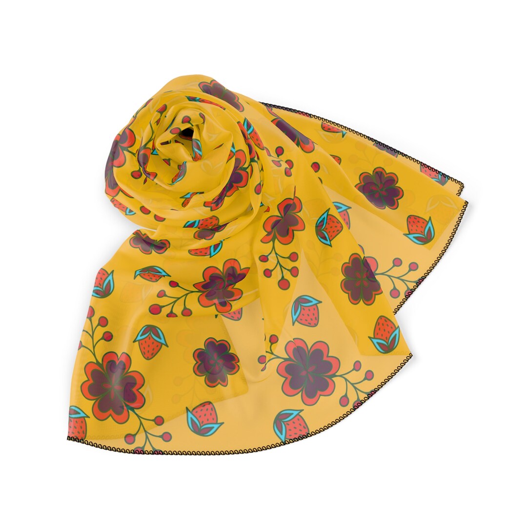Yellow Ojibwe Floral Strawberry Native Print Poly Scarf by - Etsy