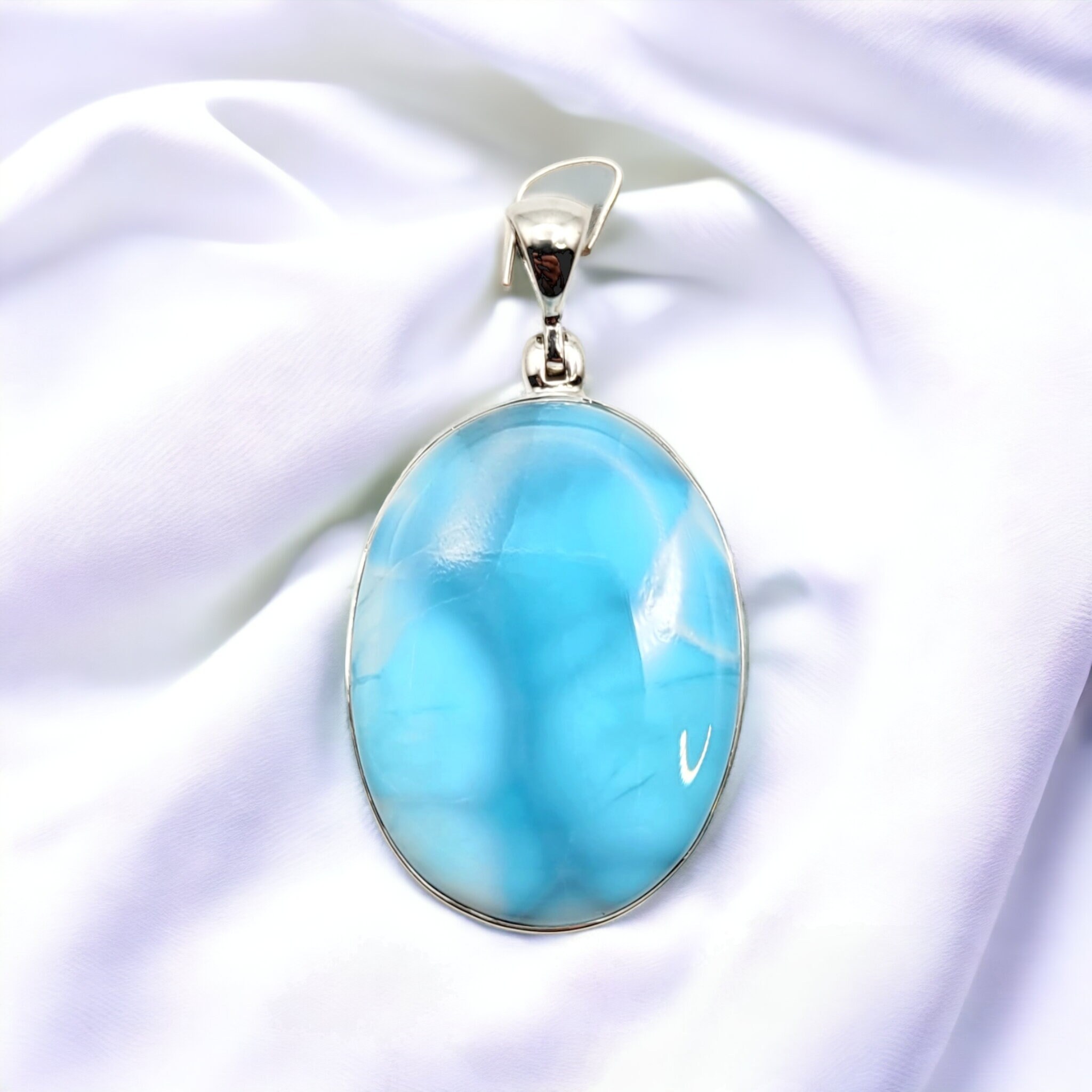 Larimar Oval Sterling Silver Pendent - Etsy