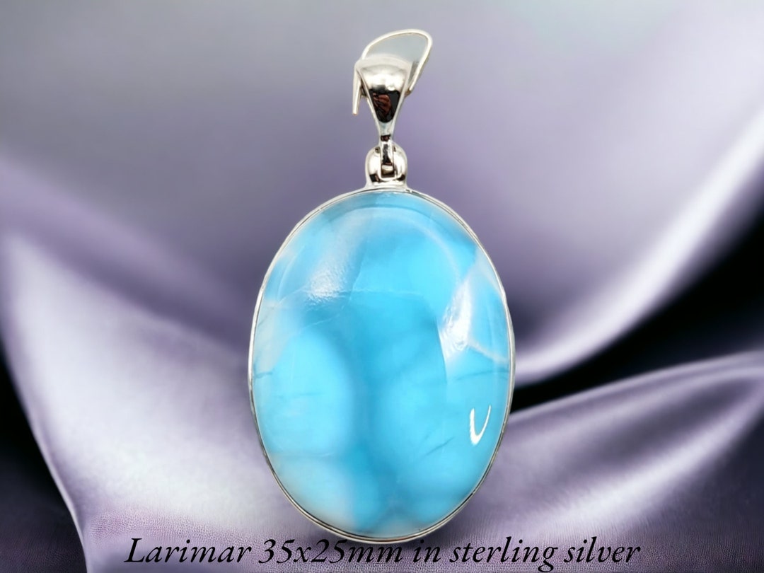 Larimar Oval Sterling Silver Pendent - Etsy