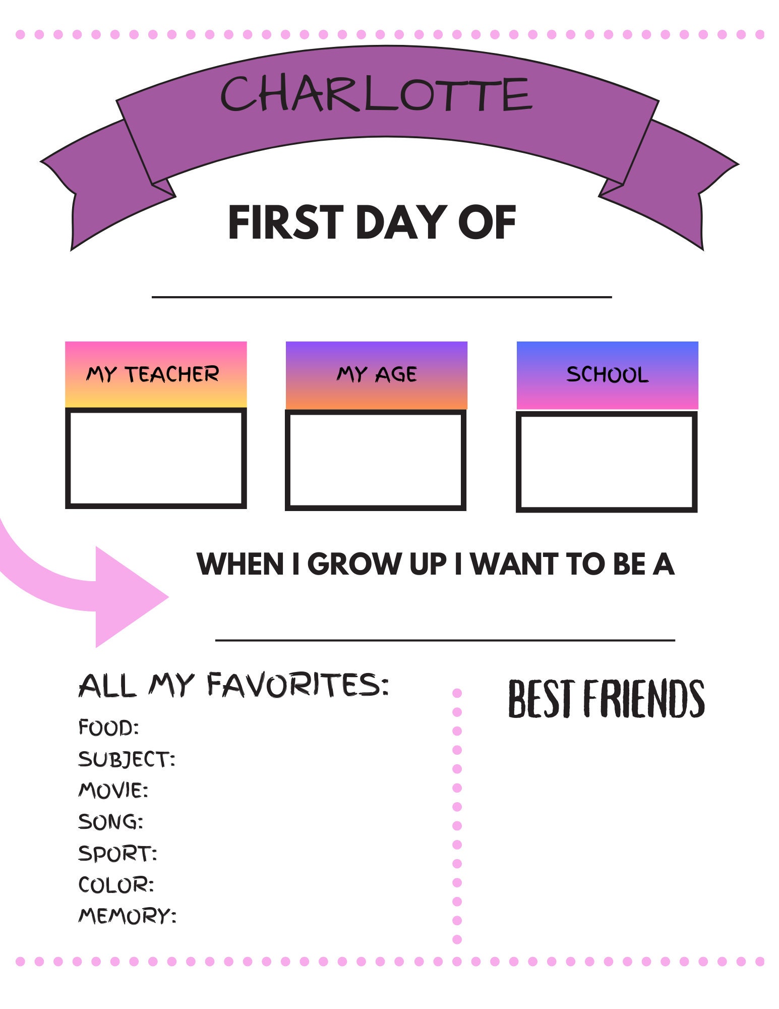 Back to School Signs/posters/sheets | Poster for First Day of School ...