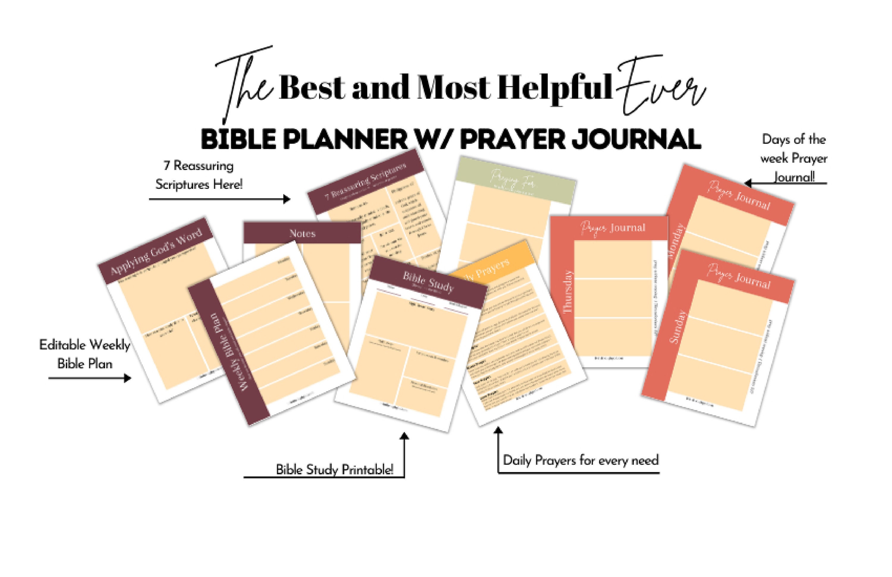 Bible Study and Prayer Journal Printable 14 Pages Editable Instant ...