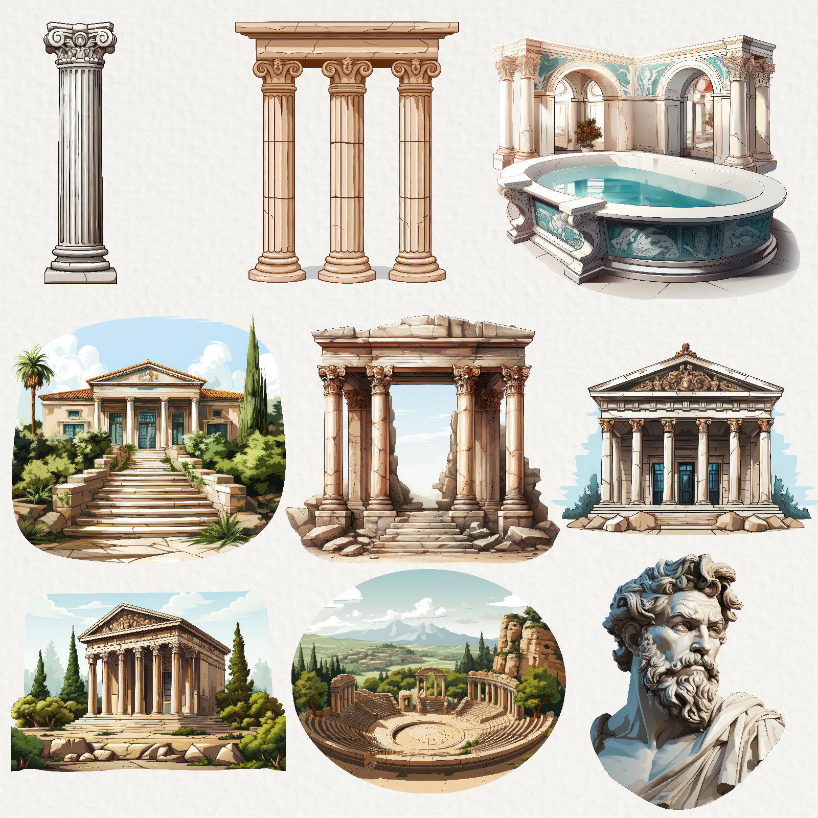 20 Ancient Greece Clipart, Greek Architecture and Statues for ...