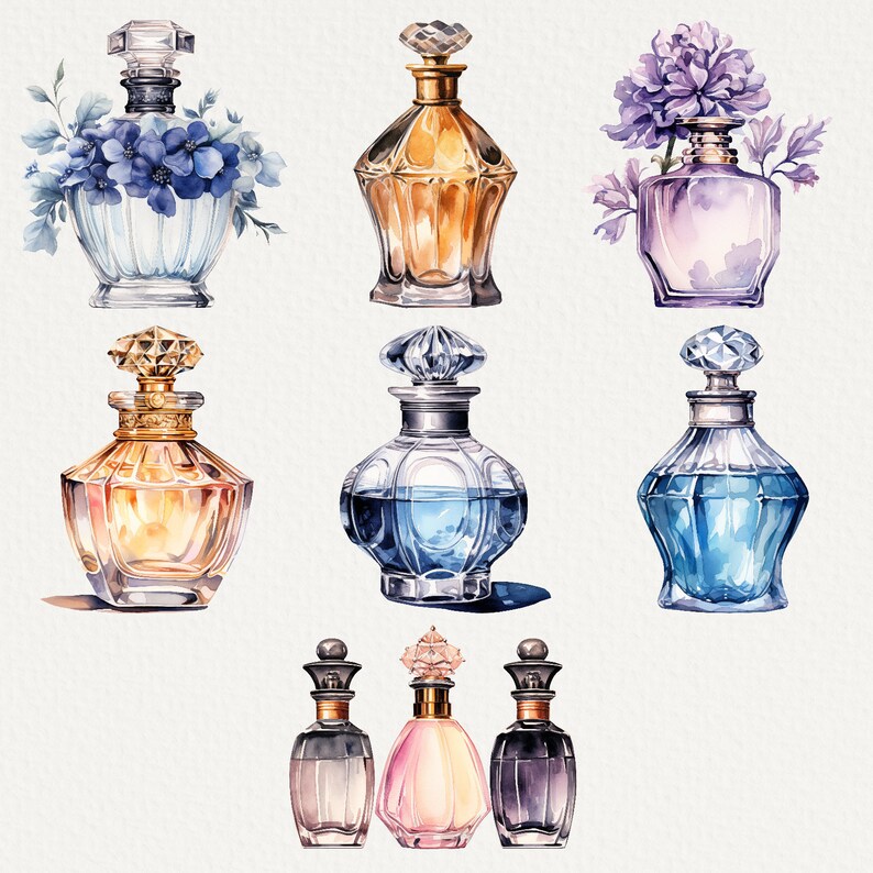 34 Perfume Bottles Clipart, Watercolor Art for Commercial Use, Cologne ...