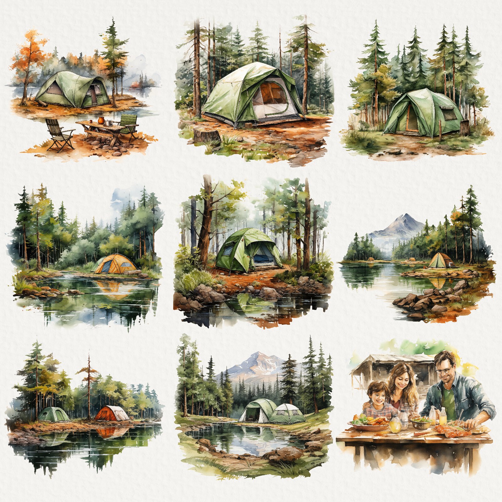 51 Watercolor Camping Clipart, Nature Camping Images for Commercial Use ...