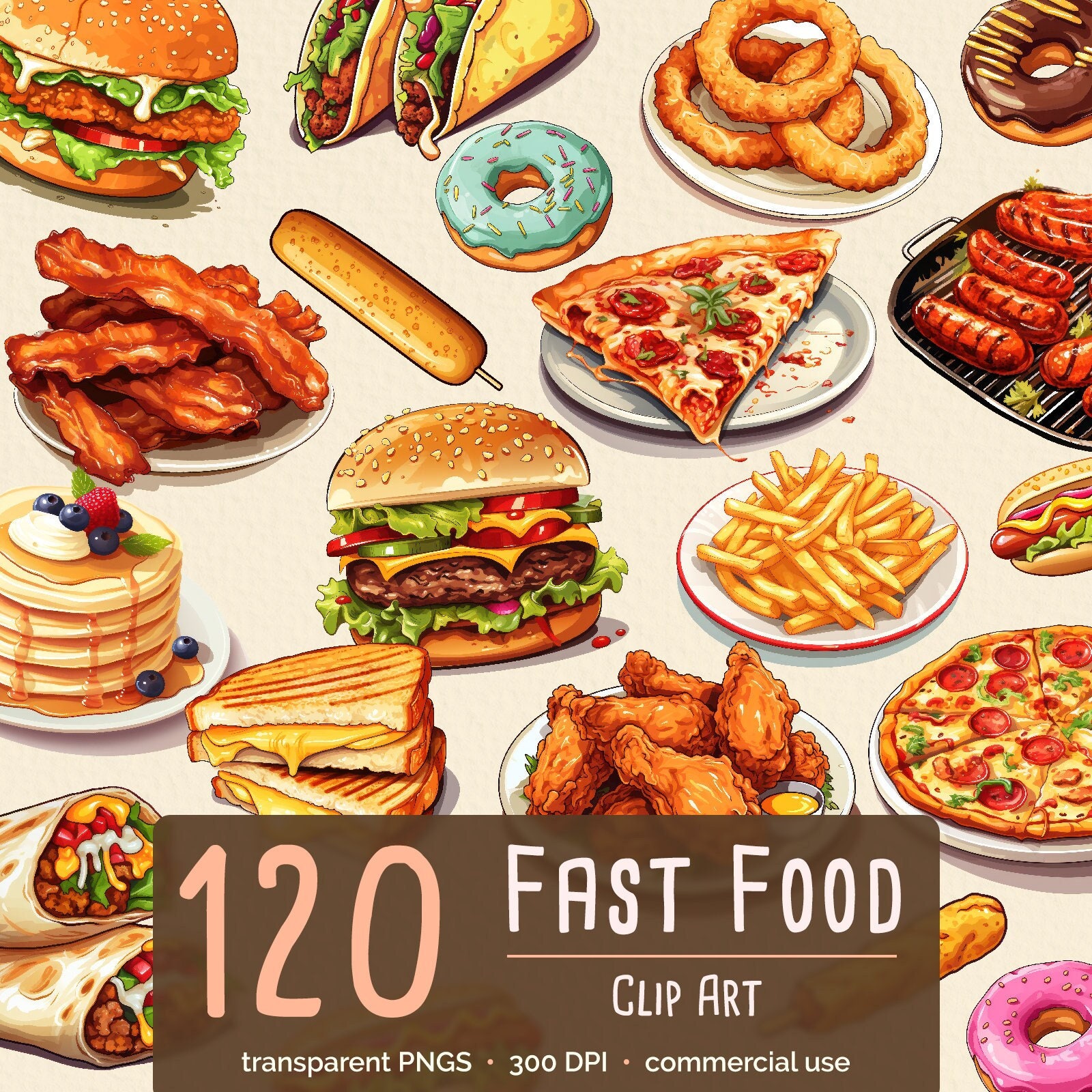 Fast Food Clip Art Commercial Use 120 Transparent Pngs Instant Download ...