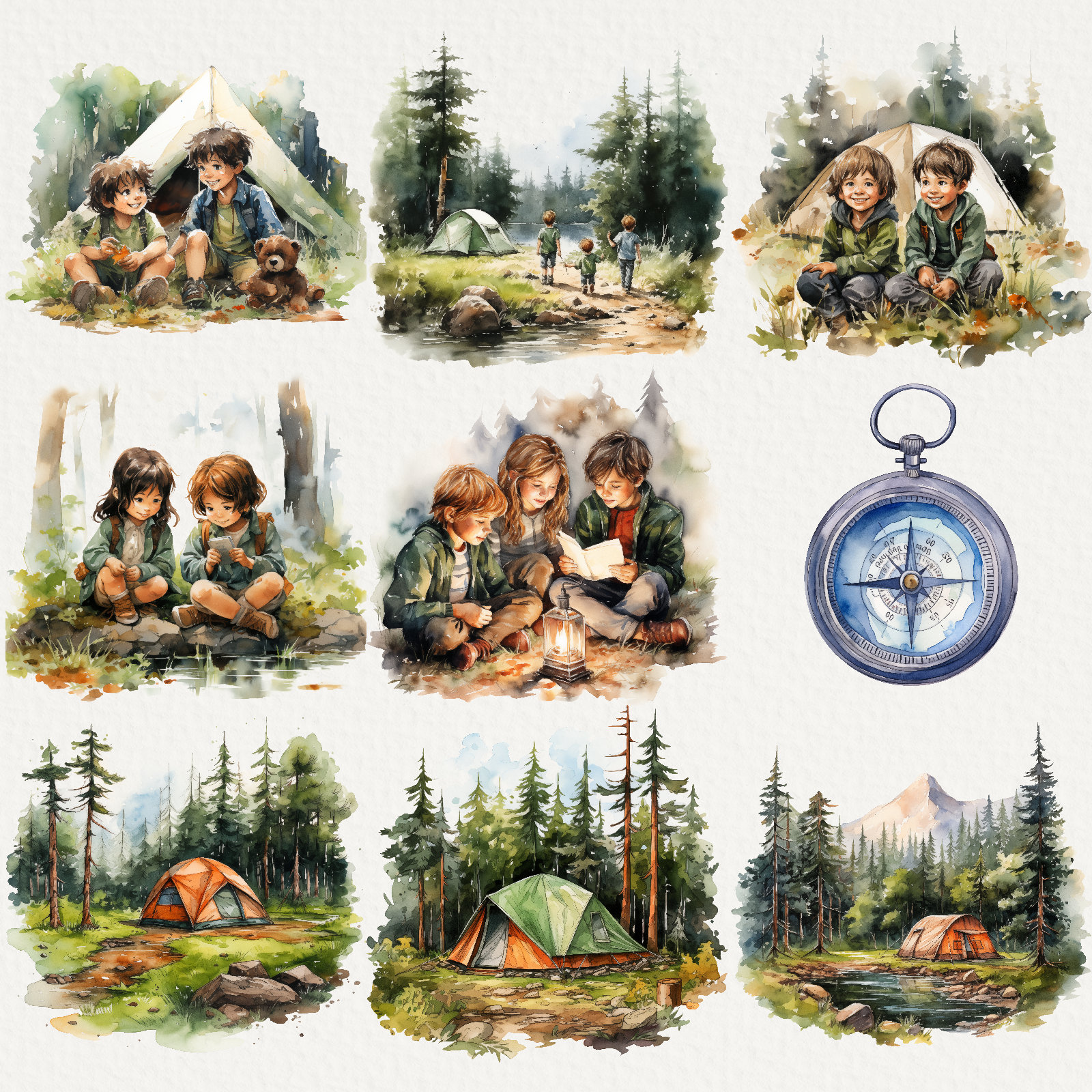 51 Watercolor Camping Clipart, Nature Camping Images for Commercial Use ...