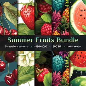 Fruit Art Seamless Pattern Bundle • Fruit Digital Paper • JPG Digital ...