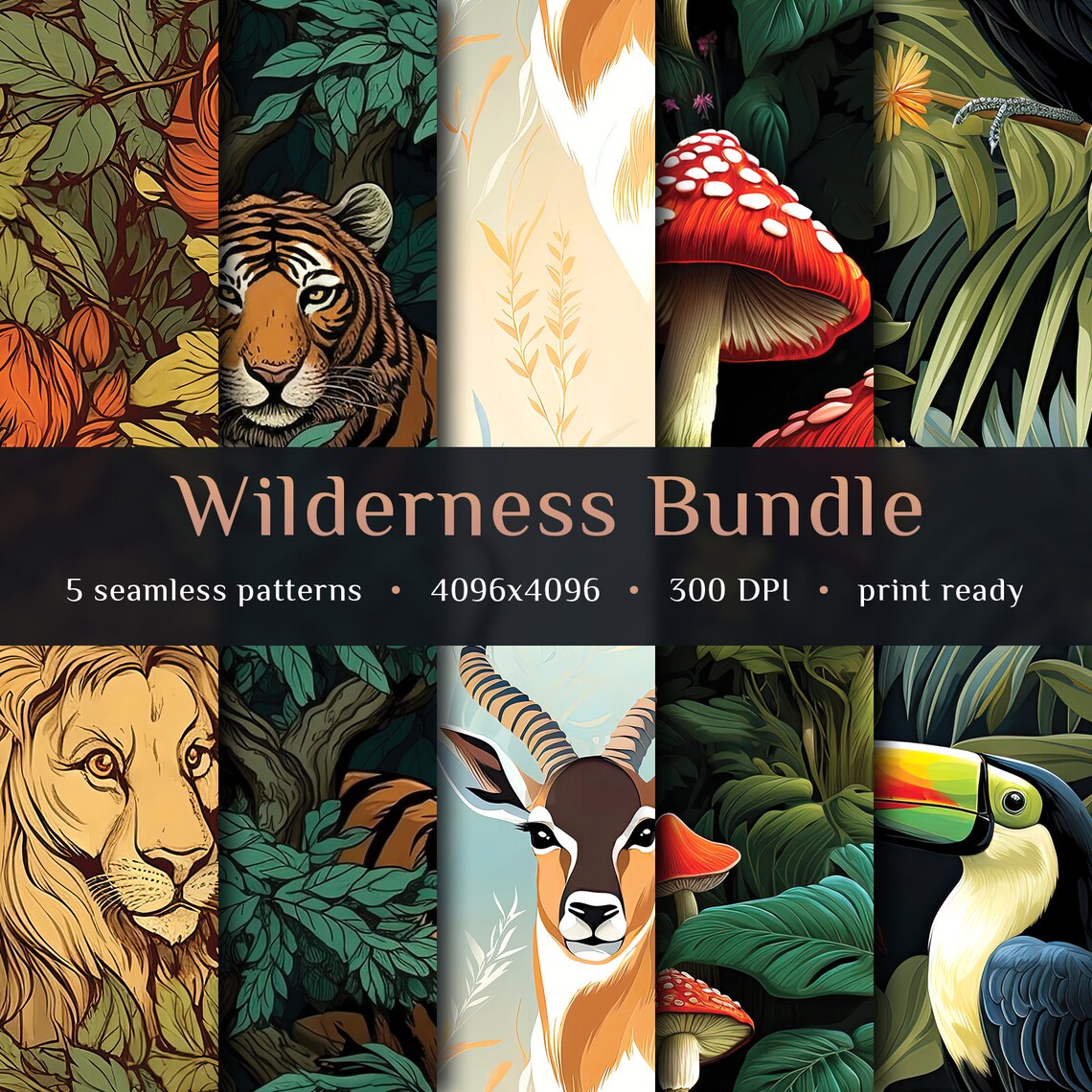 Animal Seamless Pattern Pack Wild Animal Digital Paper JPG Digital ...
