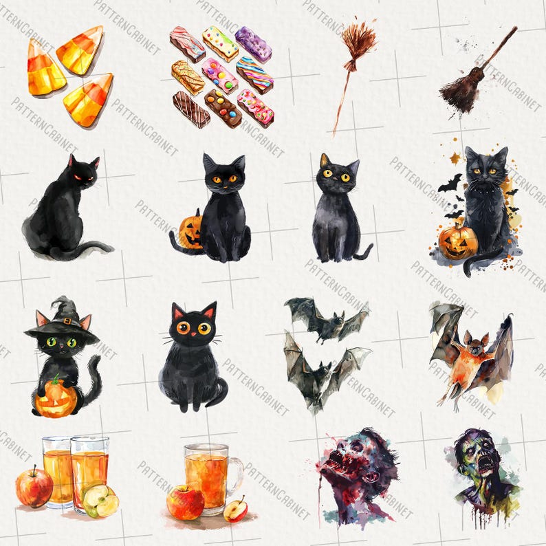 114 Halloween Clipart, Watercolor Halloween PNG Art for Commercial Use ...