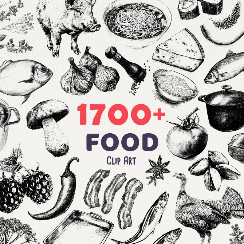 1700+ Food Drawings Clipart, Food Graphics for Commercial Use, Cookbook ...