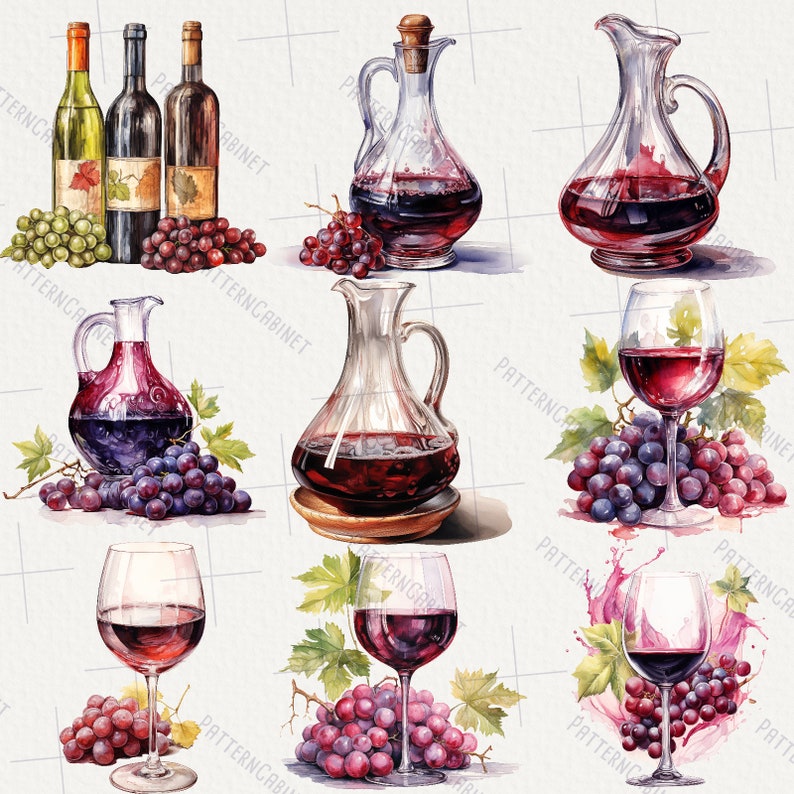 40 Wine Clipart, Watercolor Wine Bottles PNG Art for Commercial Use ...