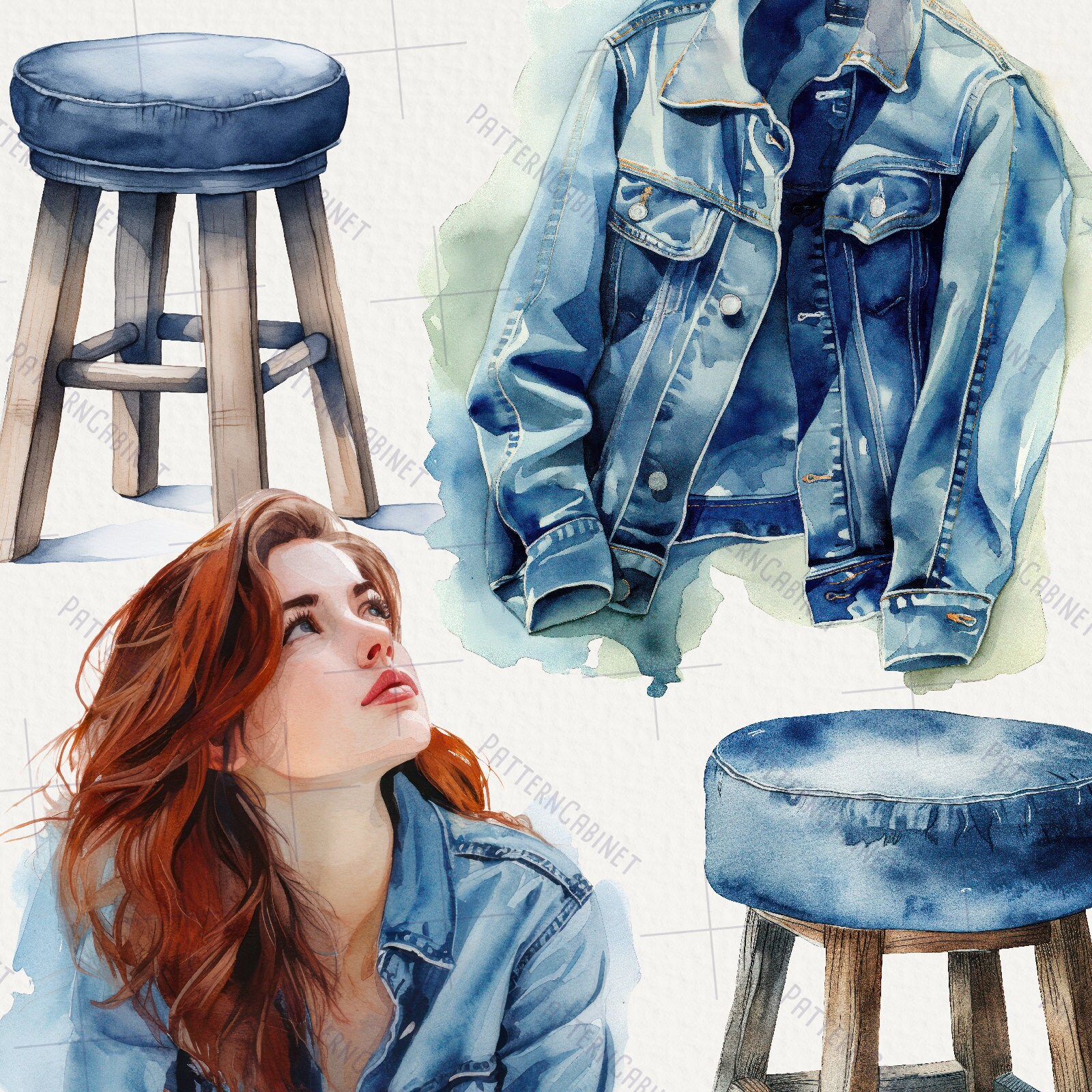 38 Denim Clipart, Watercolor Denim Art for Commercial Use, Jeans ...