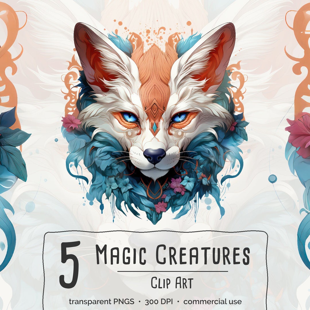 5 Magic Creatures Clipart, Print Design for Commercial Use, 5 ...