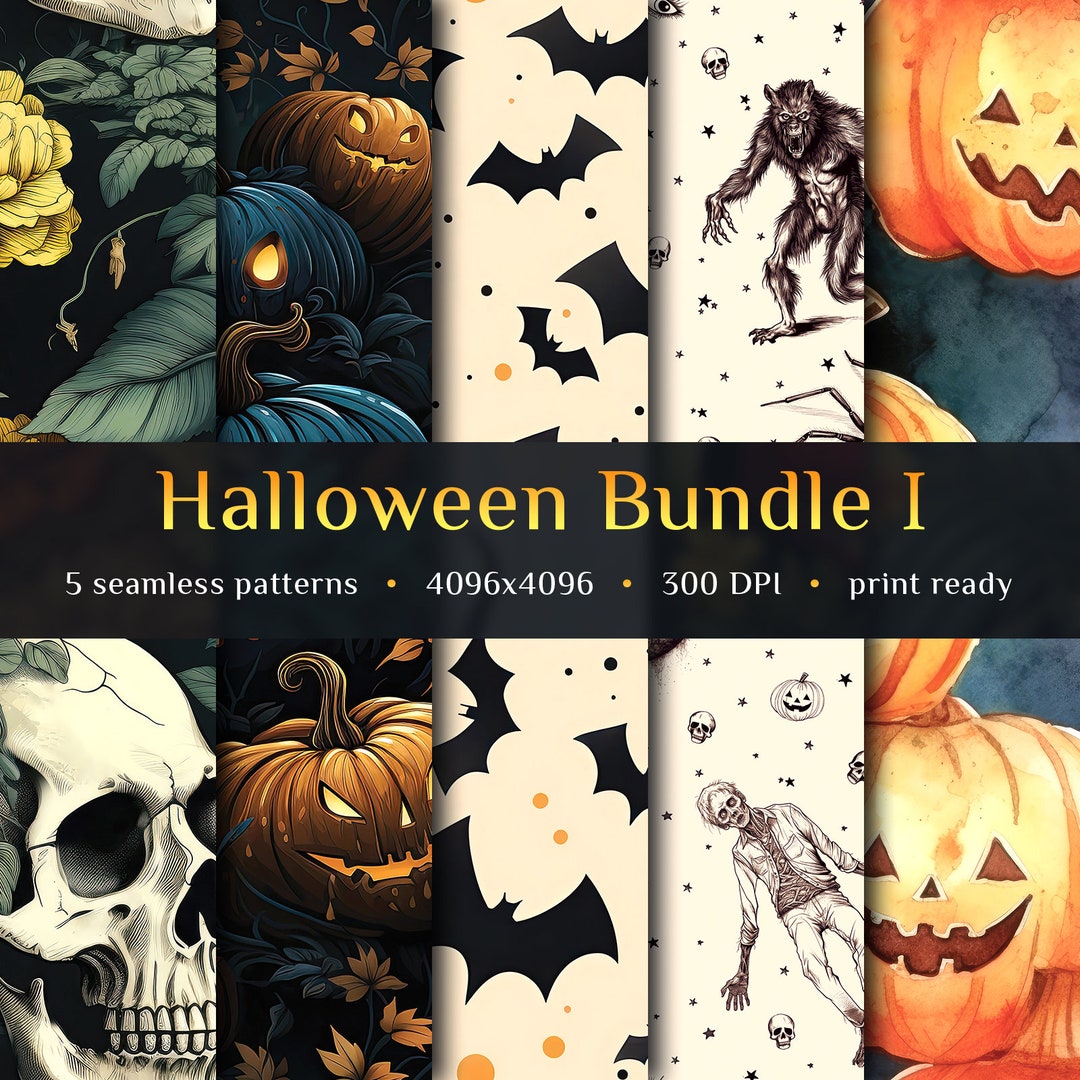 Halloween Seamless Pattern Bundle • Scary Halloween Art • JPG Digital ...