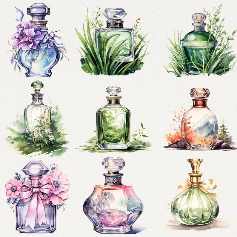 34 Perfume Bottles Clipart, Watercolor Art for Commercial Use, Cologne ...