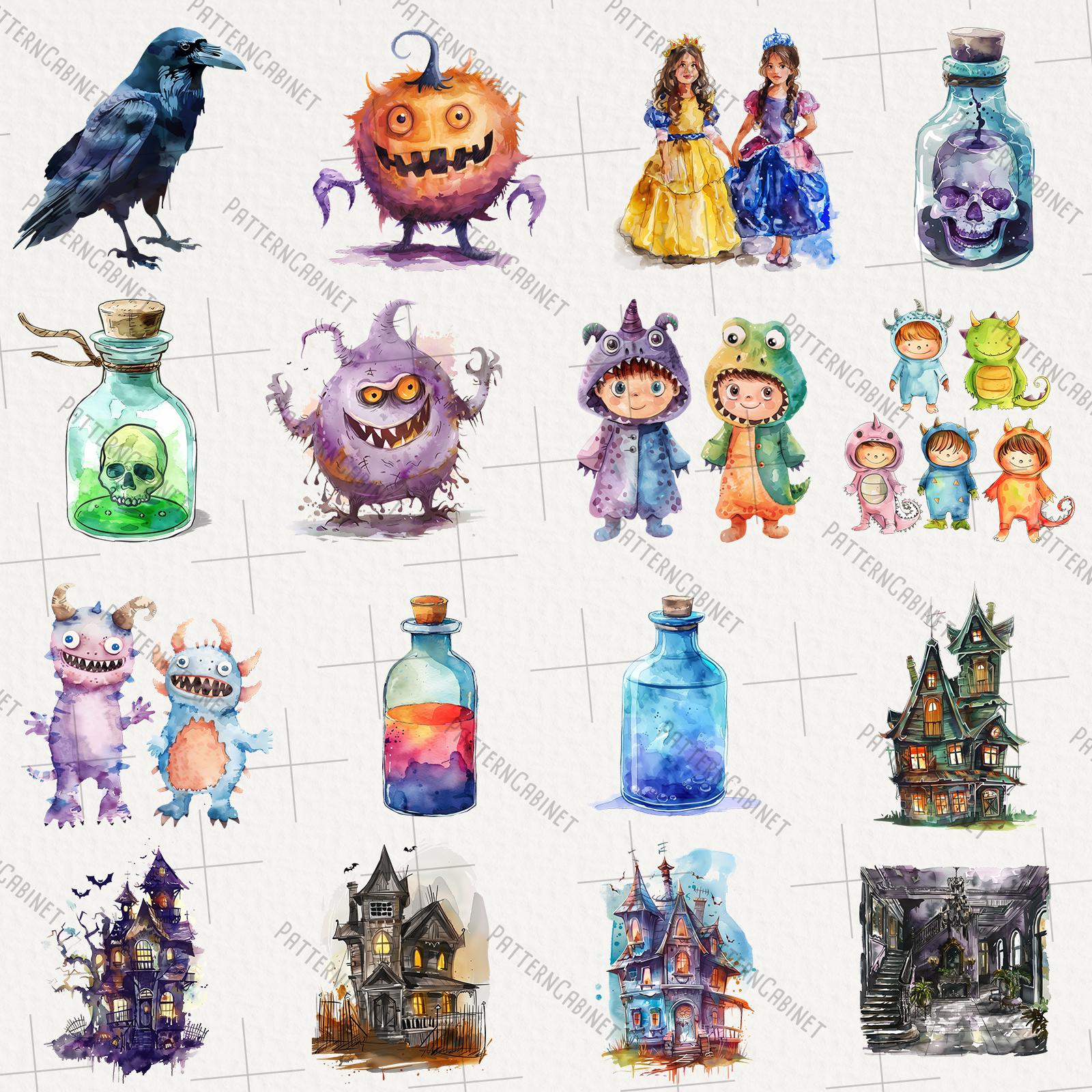 114 Halloween Clipart, Watercolor Halloween PNG Art for Commercial Use ...