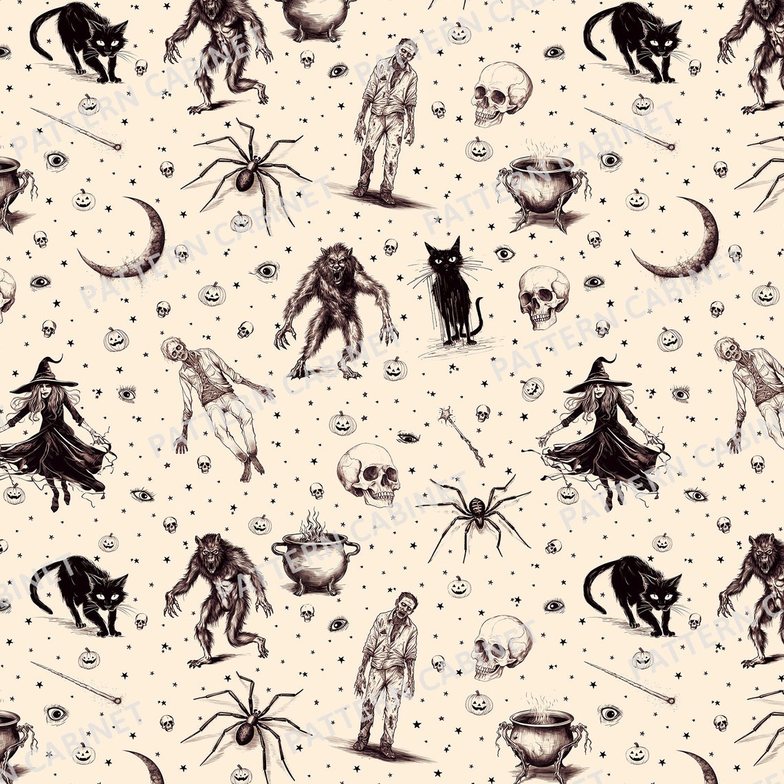 Halloween Seamless Pattern Bundle Scary Halloween Art JPG Digital ...