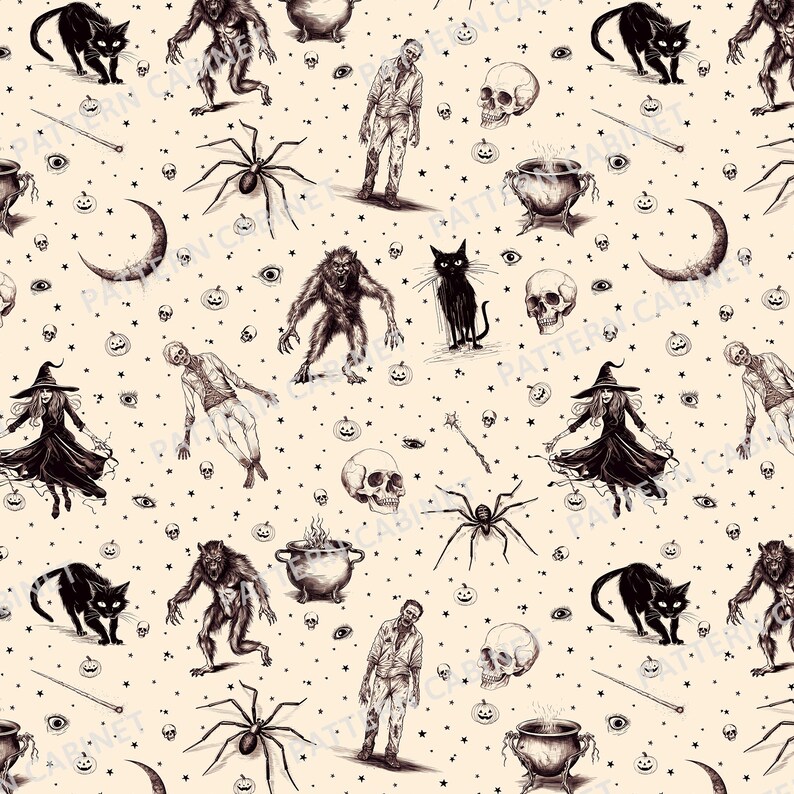Halloween Seamless Pattern Bundle • Scary Halloween Art • JPG Digital ...