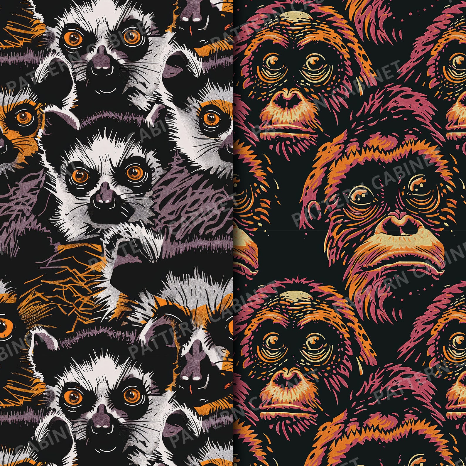 10 Wild Animals Seamless Patterns, Wildlife, Chimps, Hippos, Tigers ...