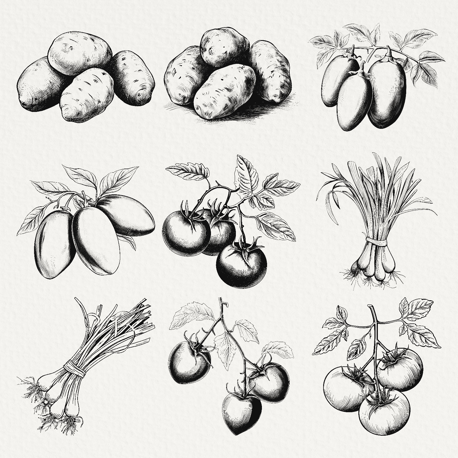 56 Vegetable Ink Drawing Clipart, Vegetable Art for Commercial Use ...