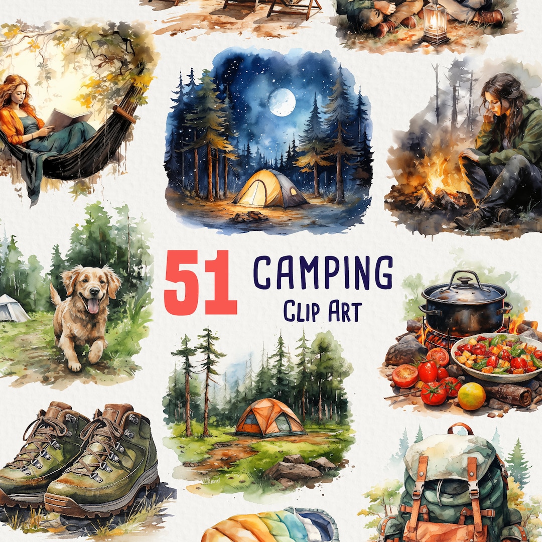 51 Watercolor Camping Clipart, Nature Camping Images for Commercial Use ...