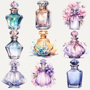 34 Perfume Bottles Clipart, Watercolor Art for Commercial Use, Cologne ...