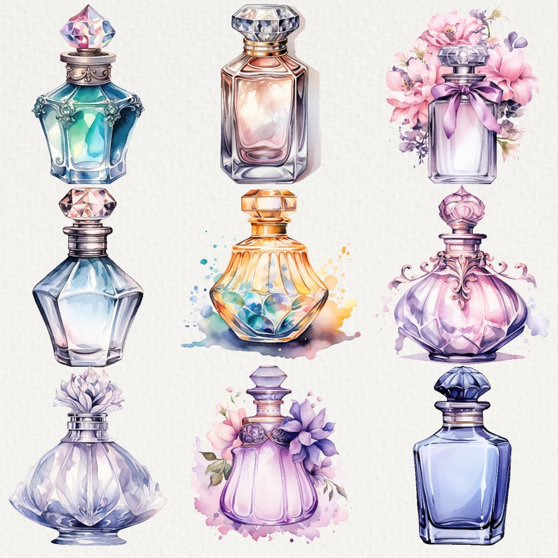 34 Perfume Bottles Clipart, Watercolor Art for Commercial Use, Cologne ...