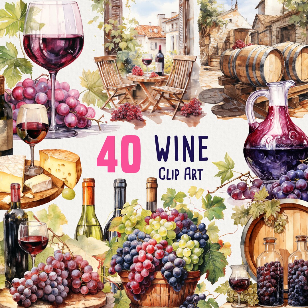 40 Wine Clipart, Watercolor Wine Bottles PNG Art for Commercial Use ...