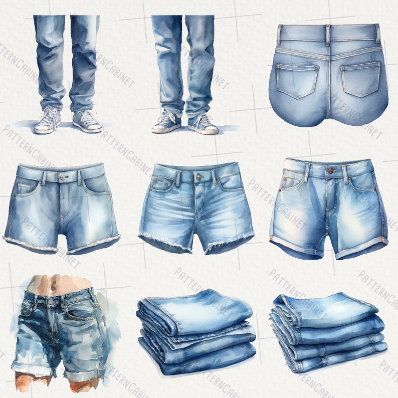 38 Denim Clipart, Watercolor Denim Art for Commercial Use, Jeans ...