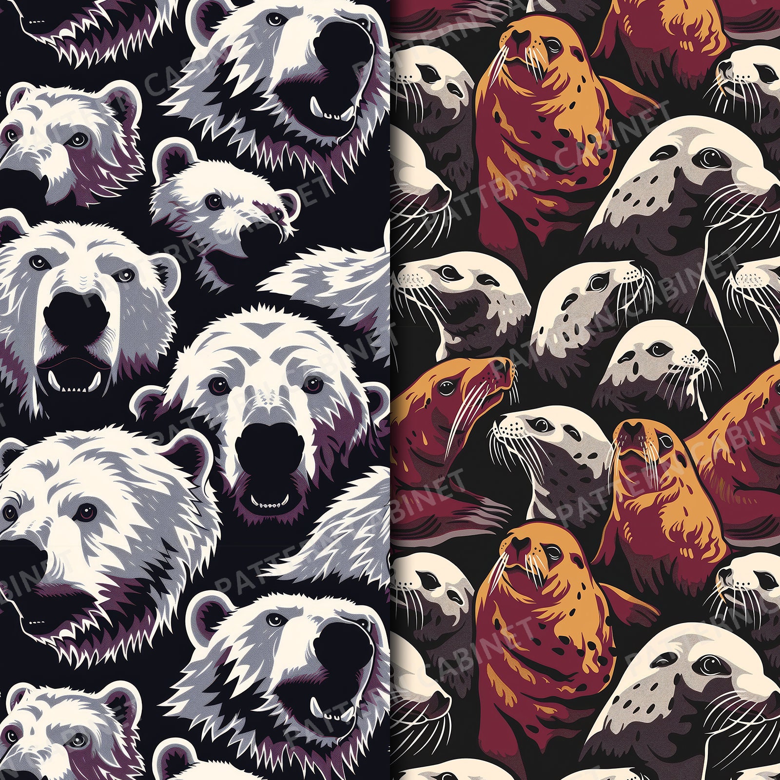 10 Wild Animals Seamless Patterns, Wildlife, Chimps, Hippos, Tigers ...