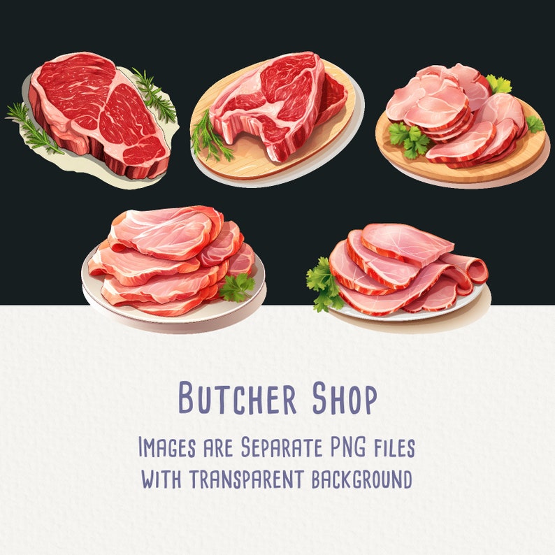 Butcher Shop Clipart, 60 Transparent PNG for Commercial Use, Instant ...